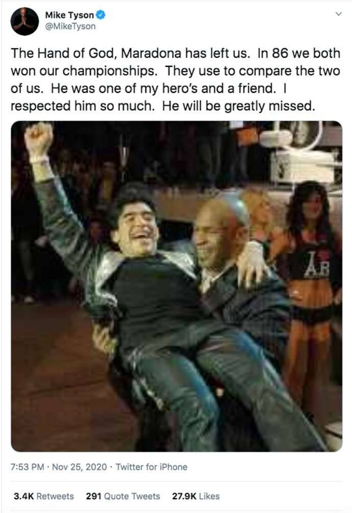 Mike Tyson’s tweet about Diego Maradona is going viral after football ...