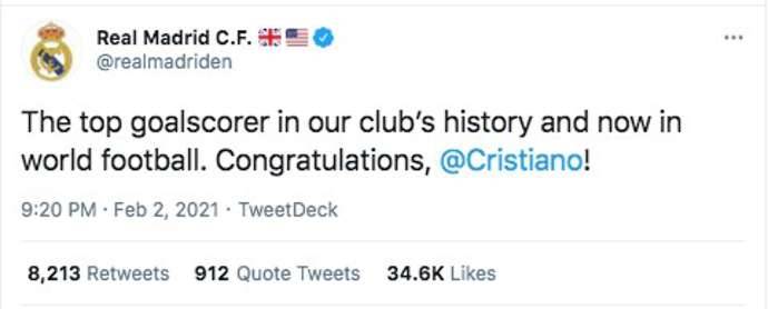 Cristiano Ronaldo: Real Madrid tweet legend during Inter 1-2 Juventus