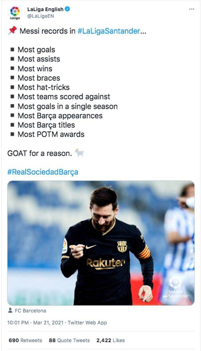 Lionel Messi crowned the GOAT by La Liga after Real Sociedad 1-6 Barcelona