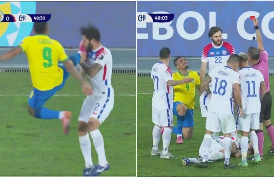 Gabriel Jesus red card: Star sent off for karate kick during Brazil 1-0 ...