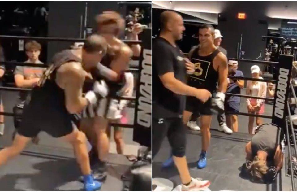 UFC legend Vitor Belfort drops TikTok boxing star Bryce Hall with ...