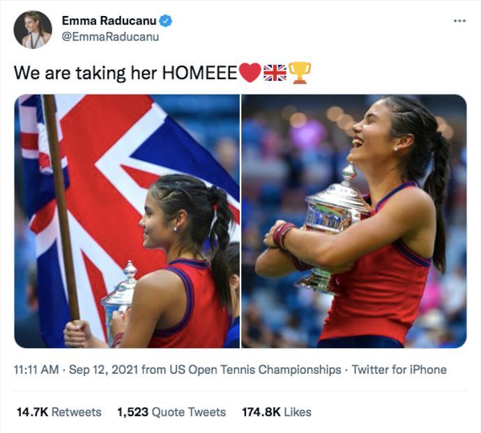 Emma Raducanu's five-word tweet after US Open win goes viral