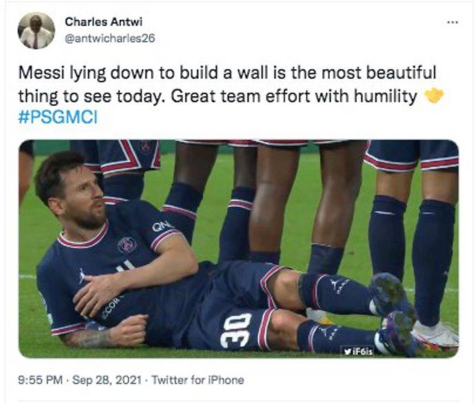 Lionel Messi lays down behind PSG wall for Man City free-kick in ...