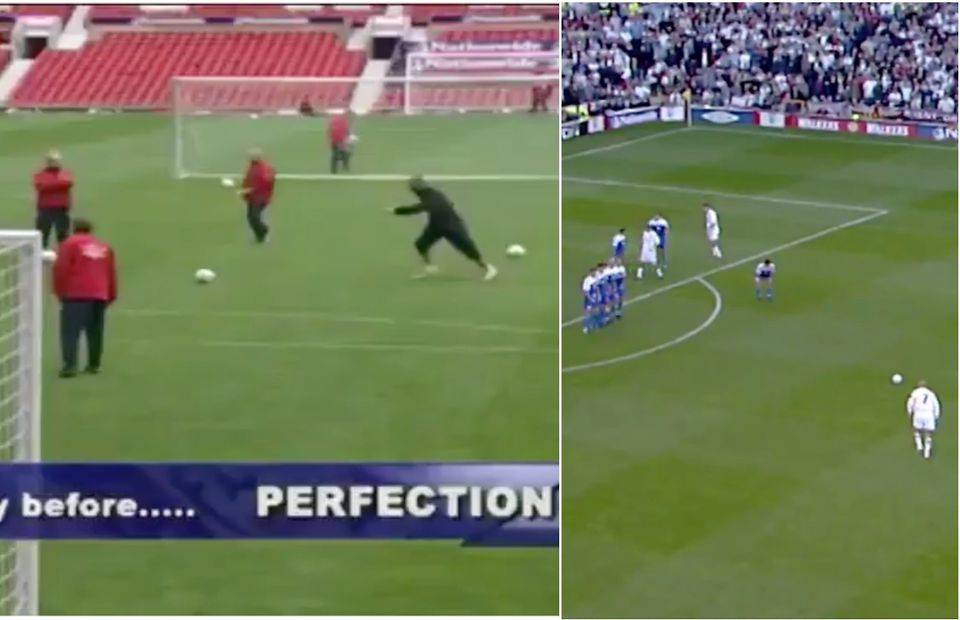 David Beckham’s most famous free-kick: Footage shows him practicing the ...