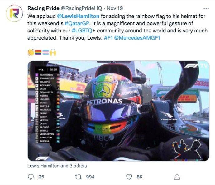 Lewis Hamilton wears LGBTQ helmet at Qatar Grand Prix