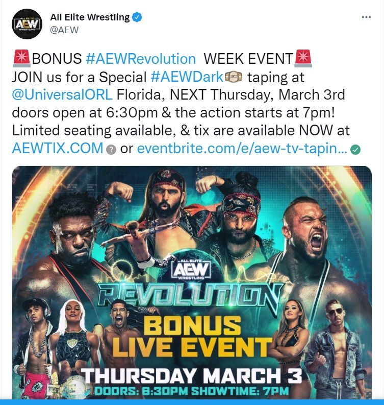 AEW: Announces extra event on Revolution weekend.