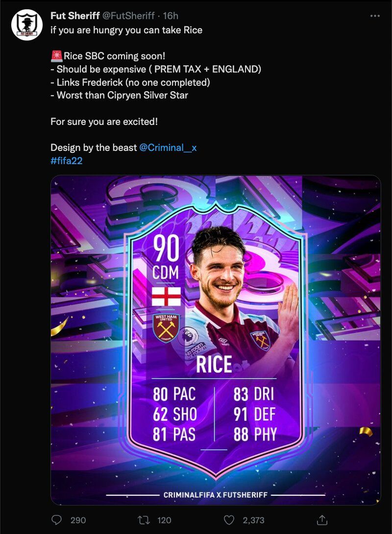 FIFA 22 FUT Birthday Leaks Reveal Declan Rice SBC is Coming