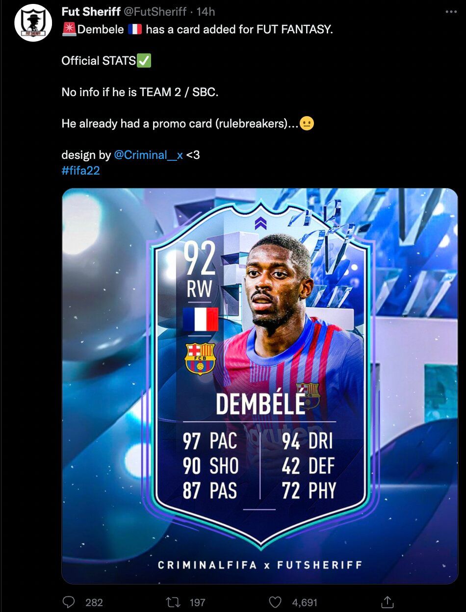 FIFA 22 Fantasy FUT: Ousmane Dembele Card Leaked