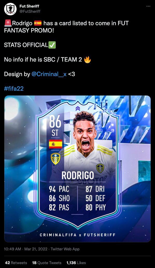 FIFA 22 Fantasy FUT: Rodrigo Promo Card Leaked