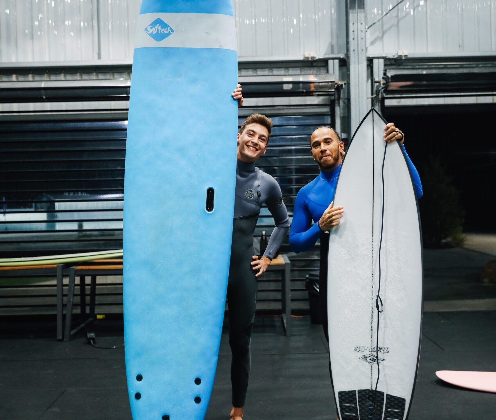 Lewis Hamilton & George Russell spark up friendship as they head surfing
