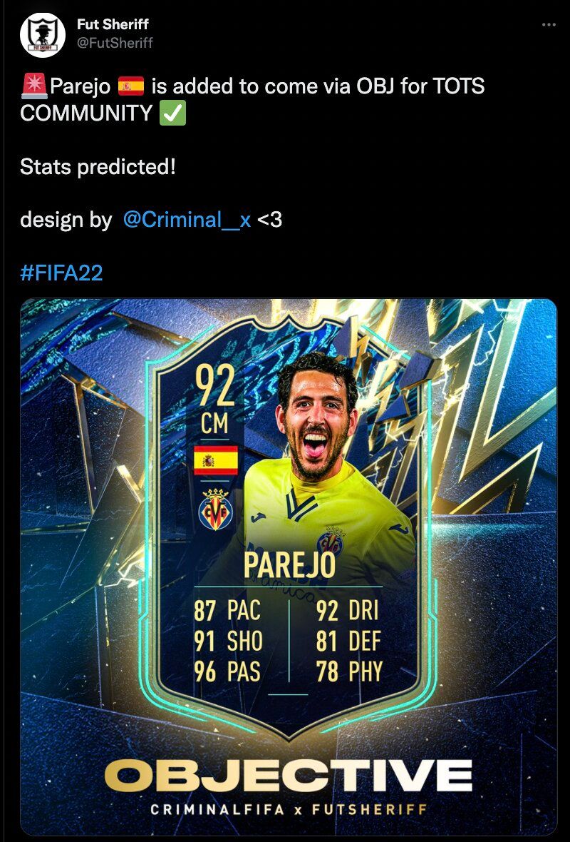 FIFA 22 FUT: Dani Parejo Community TOTS Card Leaked