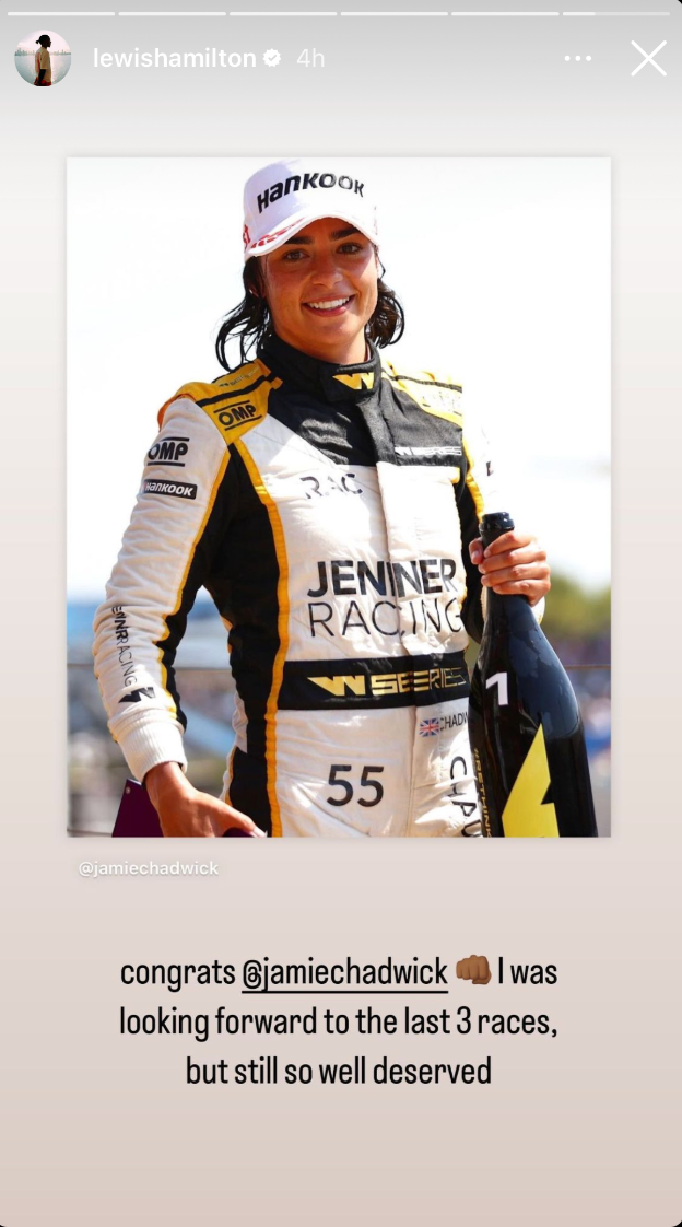 Lewis Hamilton praises Jamie Chadwick on third W Series title