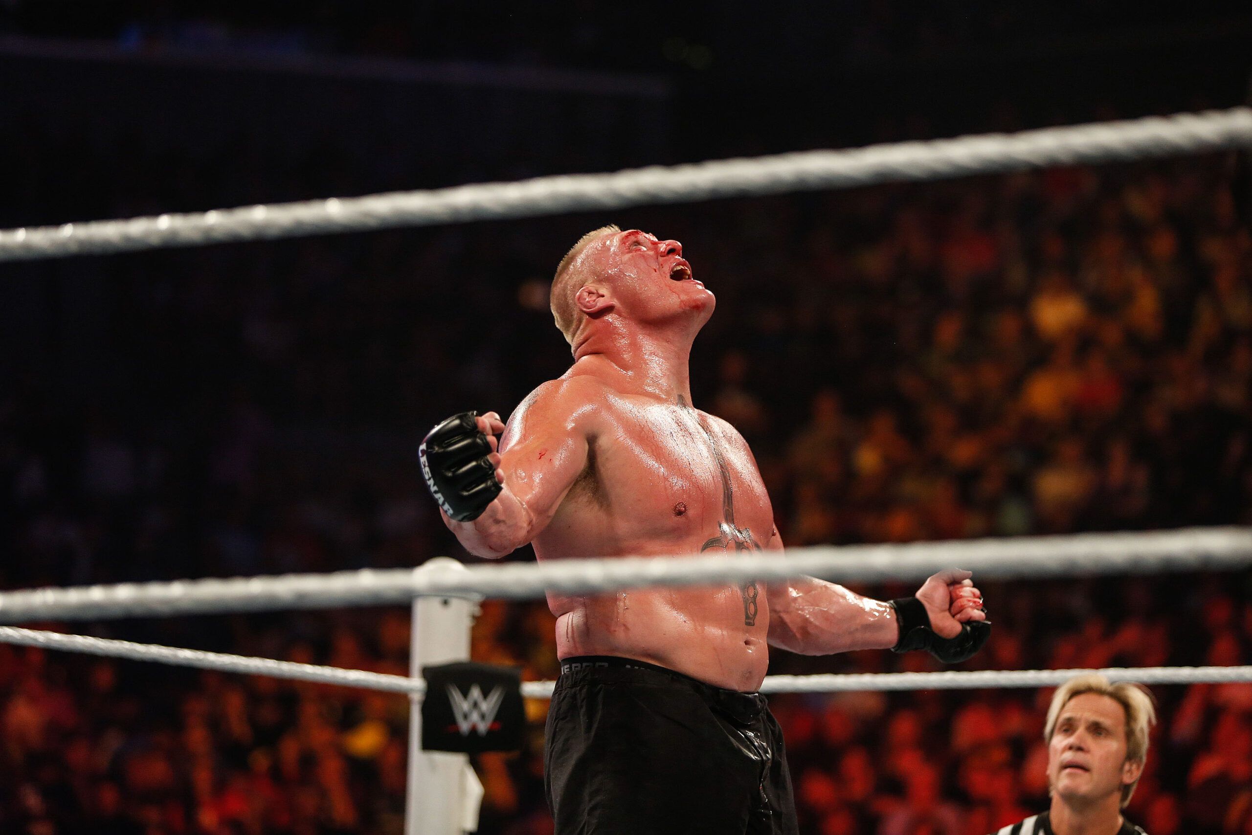 WWE: Brock Lesnar running the ropes at full speed is terrifying