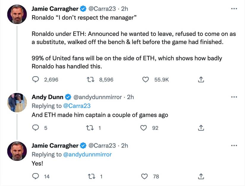 Jamie Carragher's tweet about Ronaldo after explosive interview