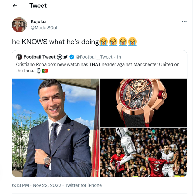 Cristiano Ronaldo's new watch has engraving of him scoring vs Man Utd on it