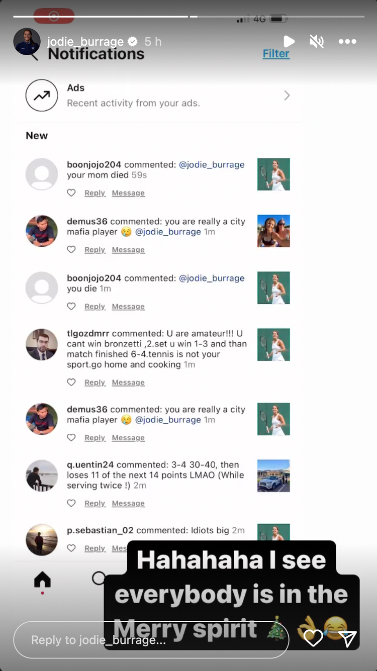 Jodie Burrage: Tennis star gives shocking glimpse into online abuse ...