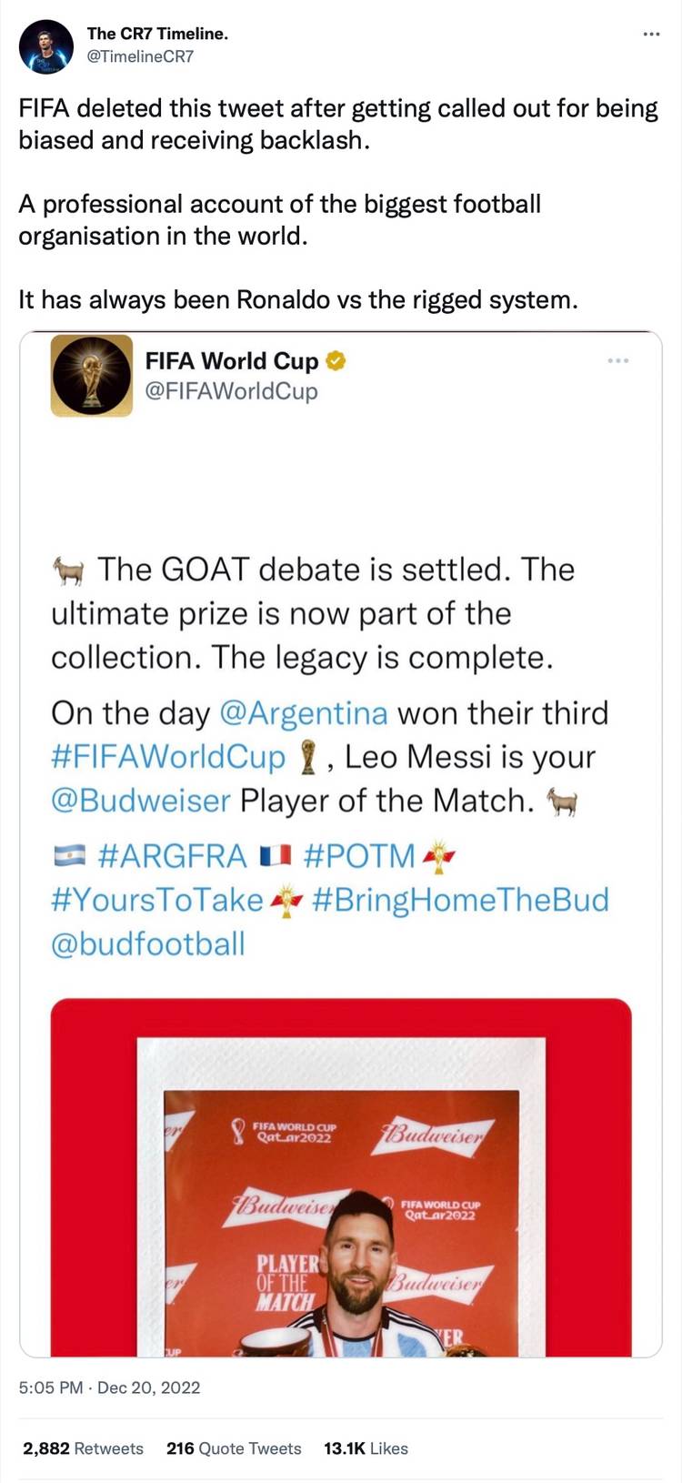 FIFA delete Lionel Messi tweet following backlash from Cristiano ...