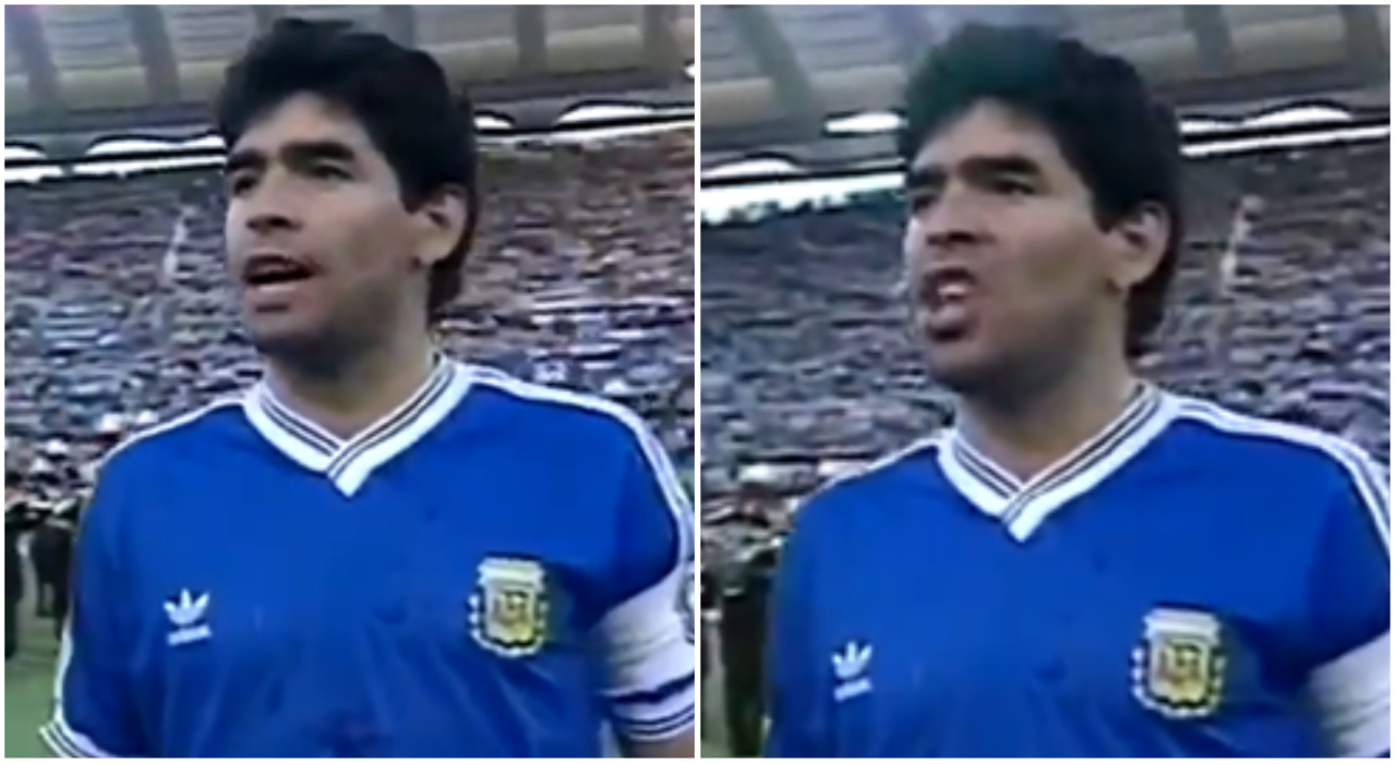 Diego Maradona's reaction to Argentina anthem being booed at 1990 World Cup