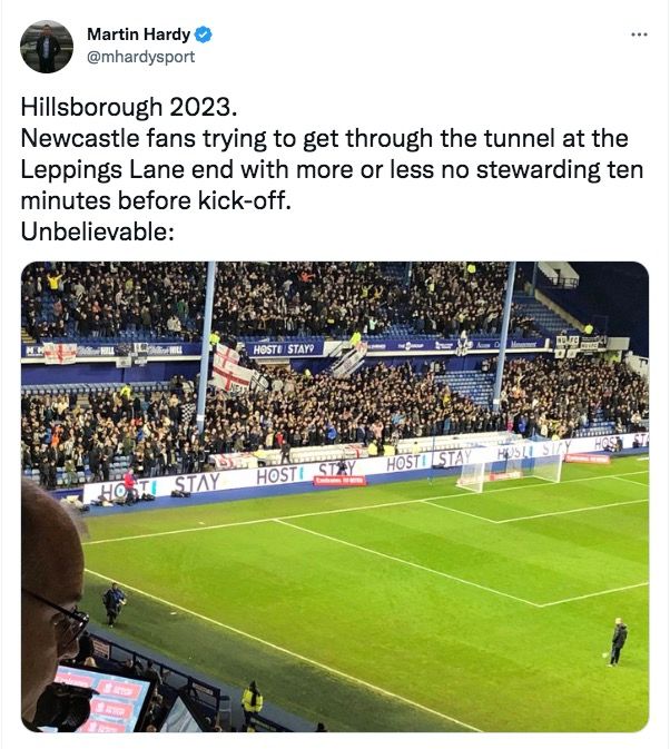 Horrifying image of Newcastle fans crammed behind the goal at Hillsborough