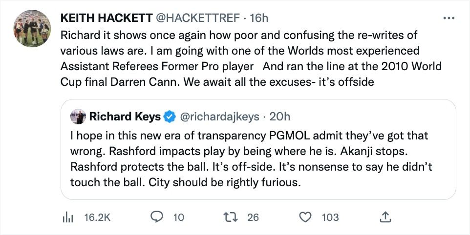 What has Keith Hackett said about Bruno Fernandes goal?