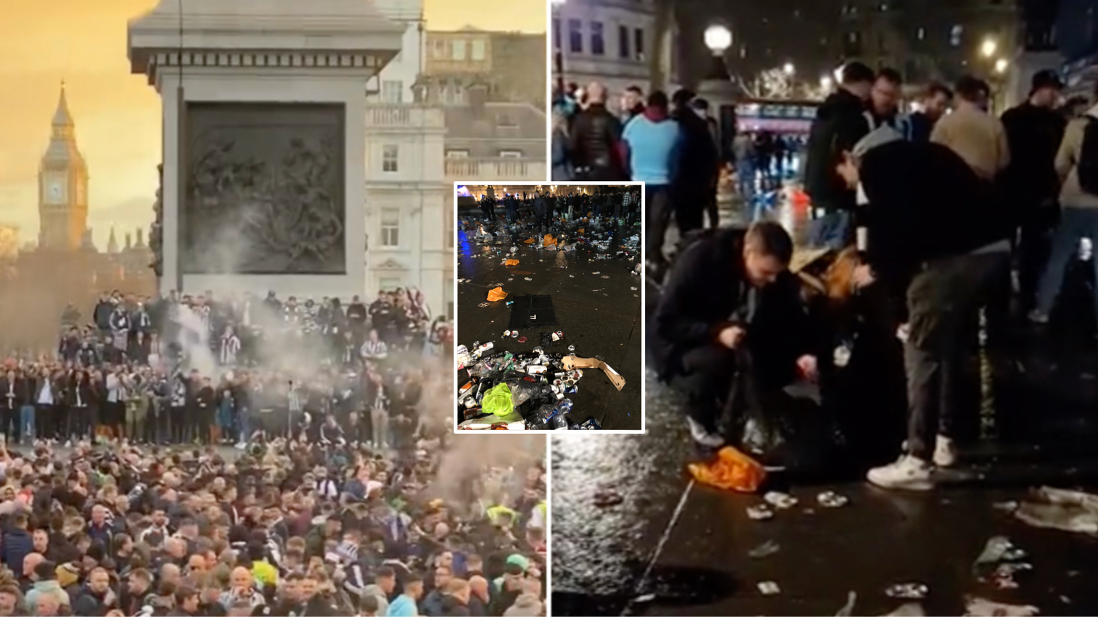 Newcastle fans clean up after huge party at Trafalgar Square before ...