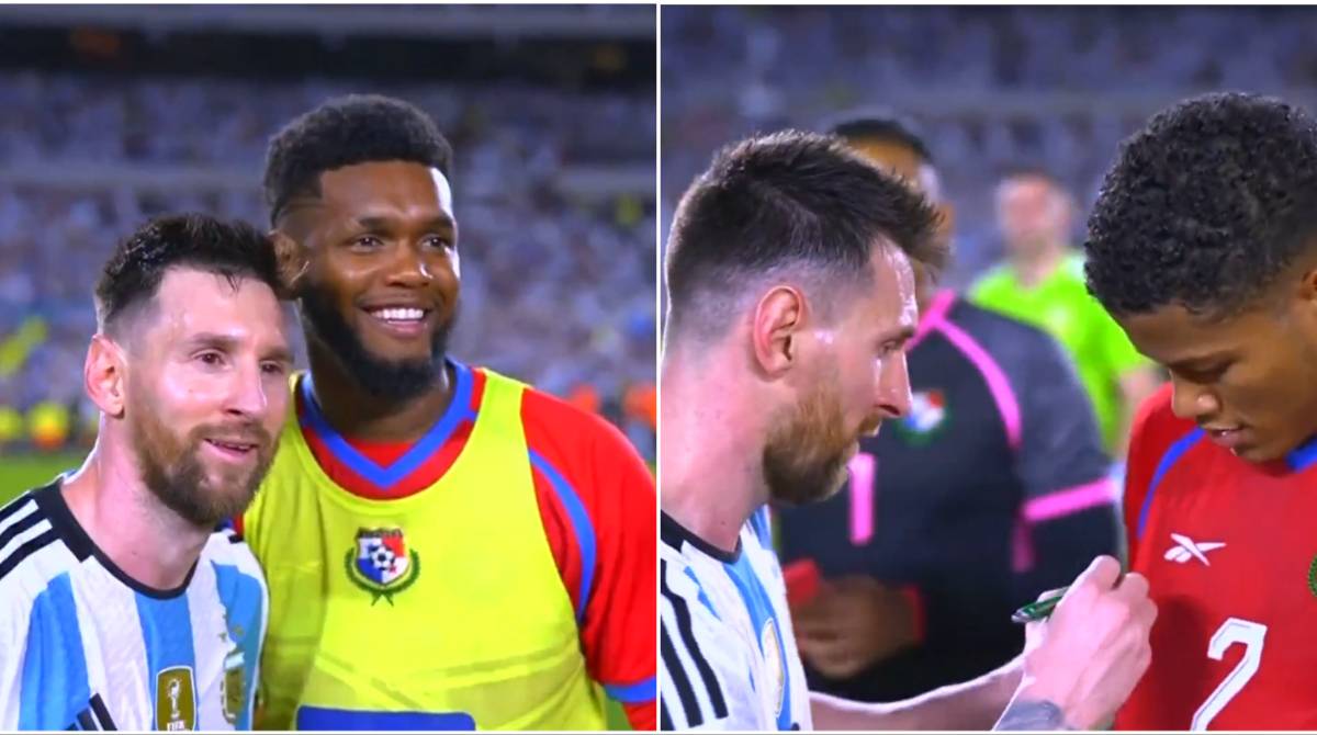 Lionel Messi takes pictures and signs shirts for Panama players after ...