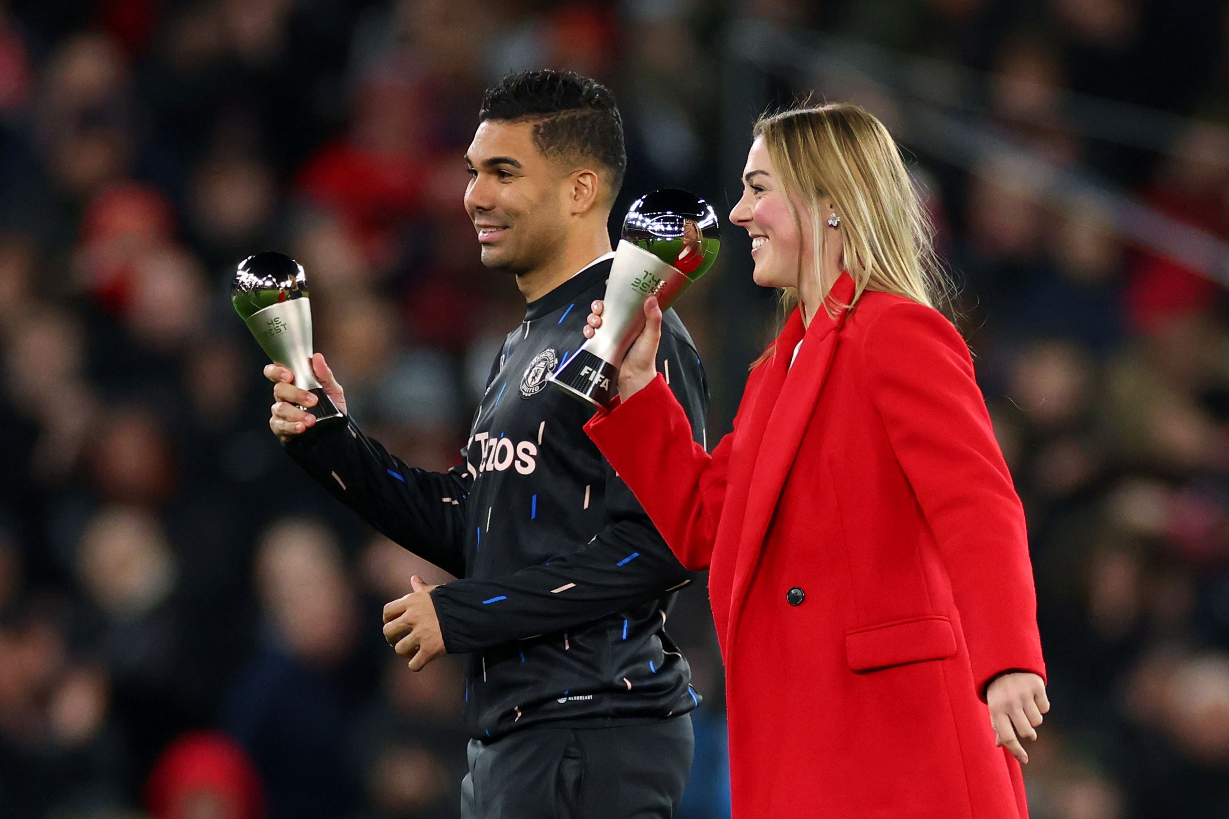 Man United stars Casemiro and Mary Earps show off FIFA awards at Old ...