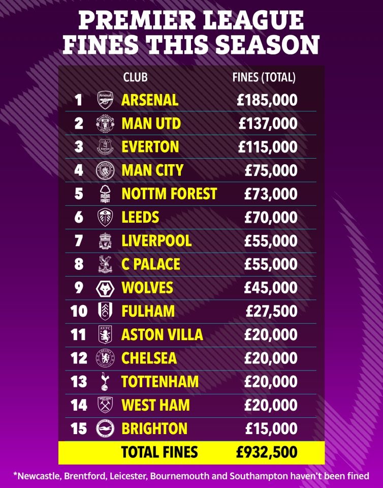 Premier League clubs: How much each has paid for abusing officials this ...
