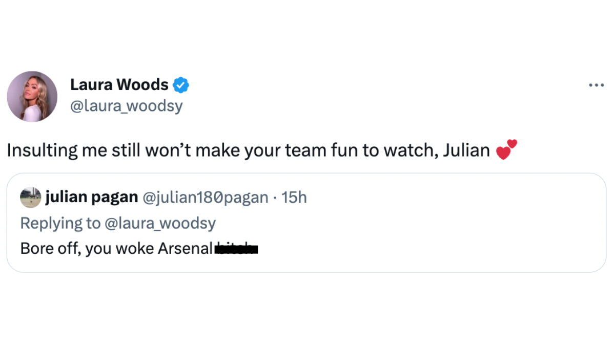 Piers Morgan reacts to Laura Woods savagely shutting down Tottenham troll