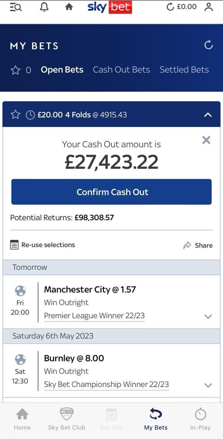 Best football bet of the season? Punter cashes out four-fold on English ...