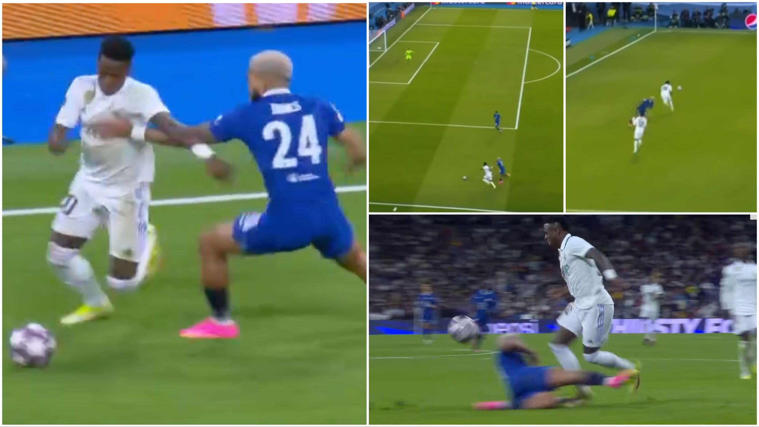 Vinicius Jr roasting Reece James in Real Madrid 2-0 Chelsea shown in video