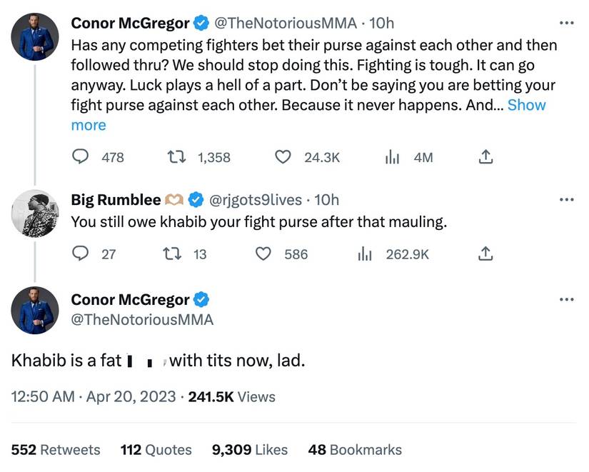 UFC: Conor McGregor's savage tweet about Khabib Nurmagomedov