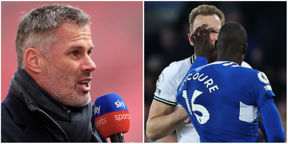 Jamie Carragher reacts to Harry Kane's actions after Abdoulaye Doucoure ...