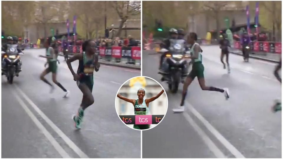 Sifan Hassan: Footage shows London Marathon winner narrowly avoid ...