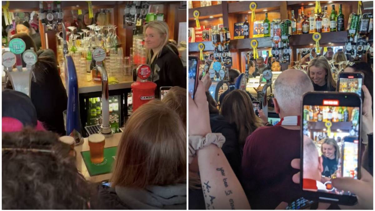 Leah Williamson footage goes viral after star spotted pulling pints for ...