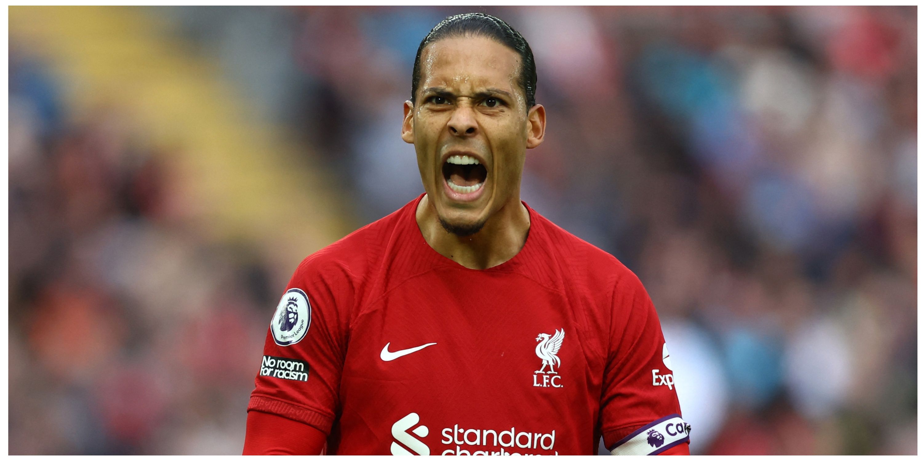 Virgil van Dijk's cold reaction to Ivan Toney's free kick during ...