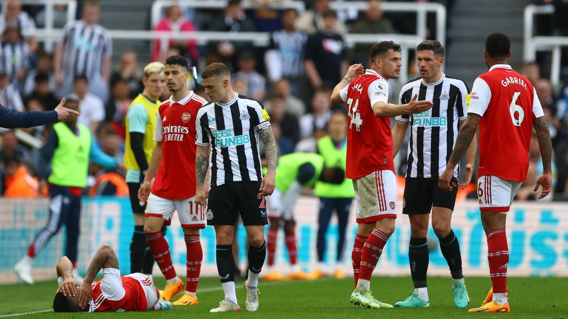 Newcastle 0-2 Arsenal: Fabian Schar's tackle on Gabriel Jesus sparks ...