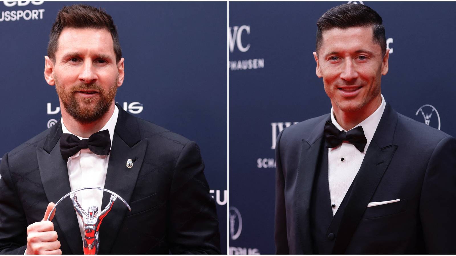 Lionel Messi and Robert Lewandowski conversation at awards ceremony ...