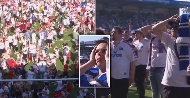 Hamburg fans celebrate promotion with pitch invasion before title ...