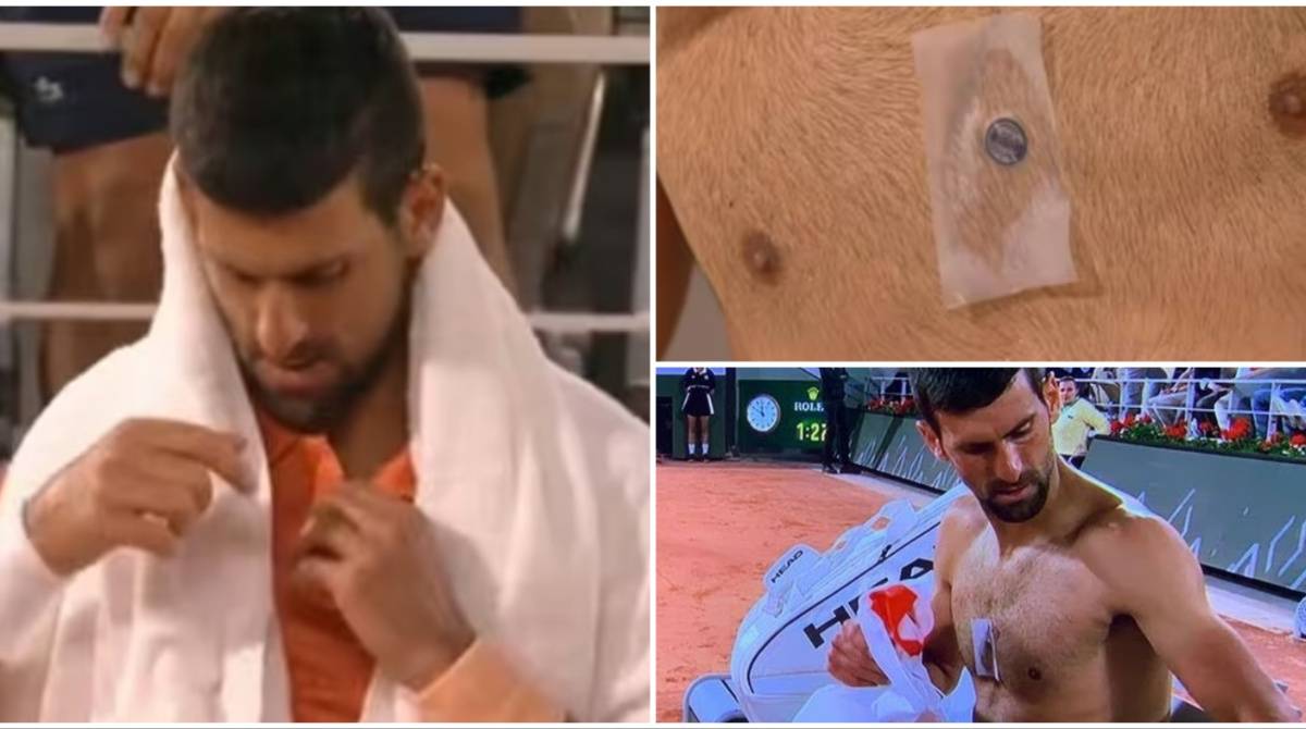 What was the metal thing taped to Novak Djokovic's chest?