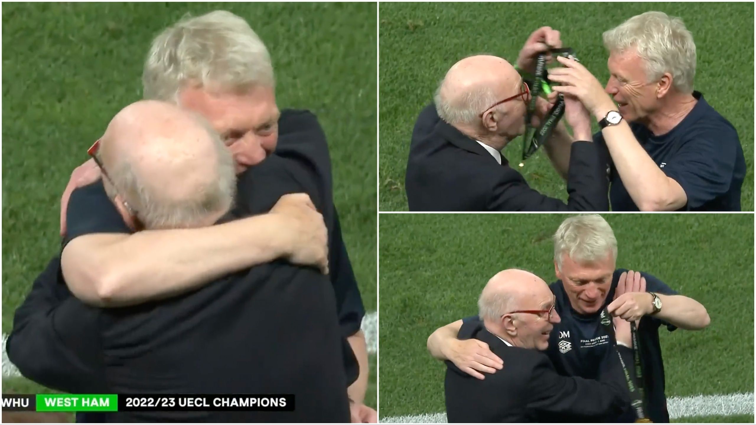 David Moyes celebrates West Ham's Conference League win with father