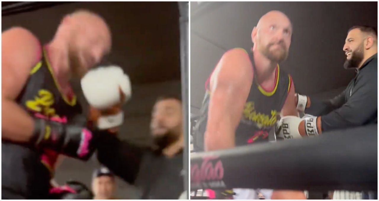 Tyson Fury punched in face during comical moment in public sparring session