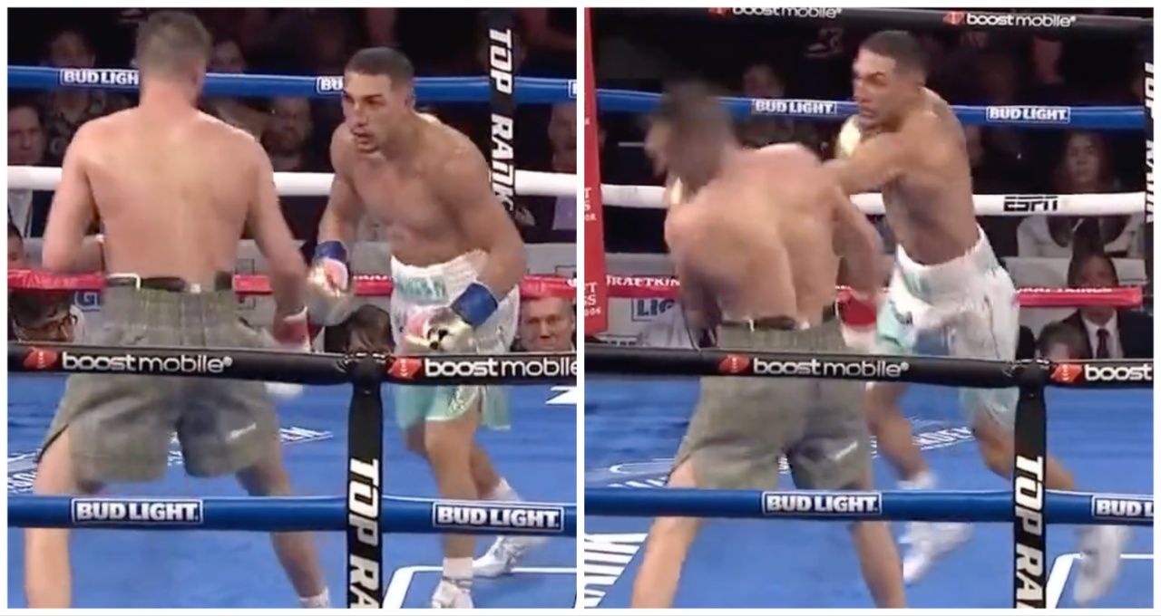 Teofimo Lopez lands incredible jumping punch during dominant Josh ...