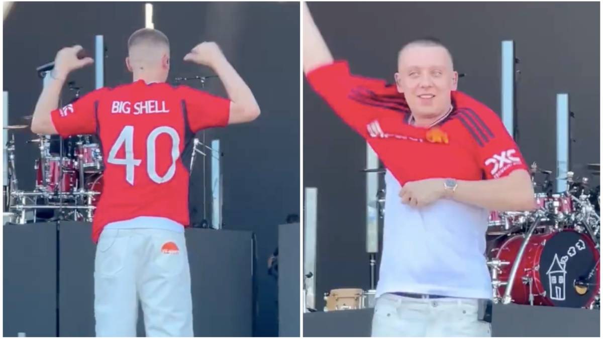 Aitch appears to reveal Man United's new home shirt at Glastonbury