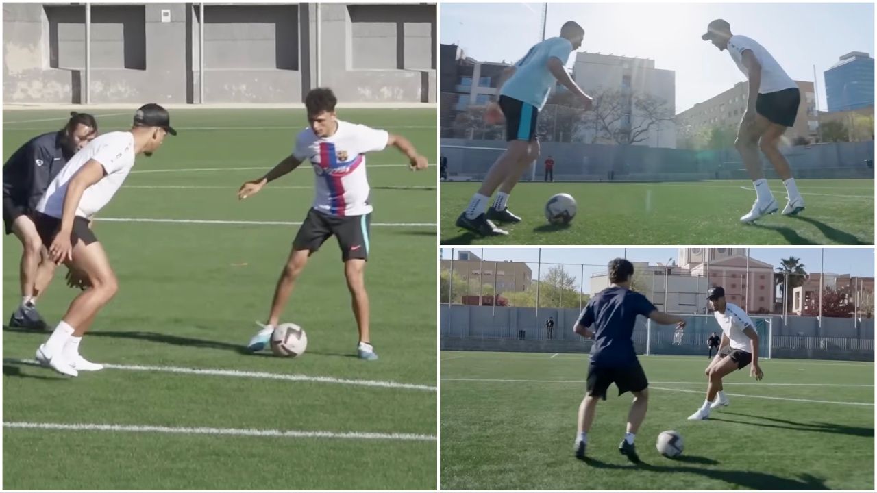 Freestyle champions try to beat Barcelona defender Ronald Araujo in 1 ...