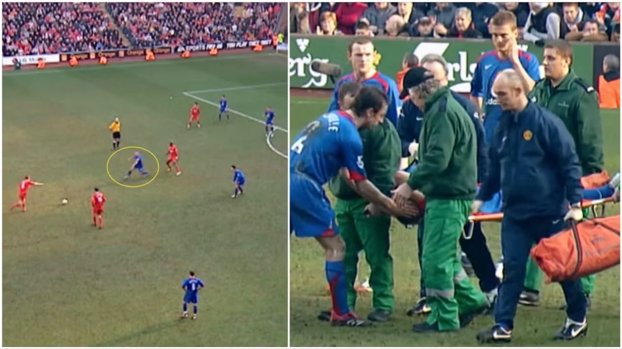 Alan Smith Struggles To Walk After Broken Leg Vs Liverpool In 2006