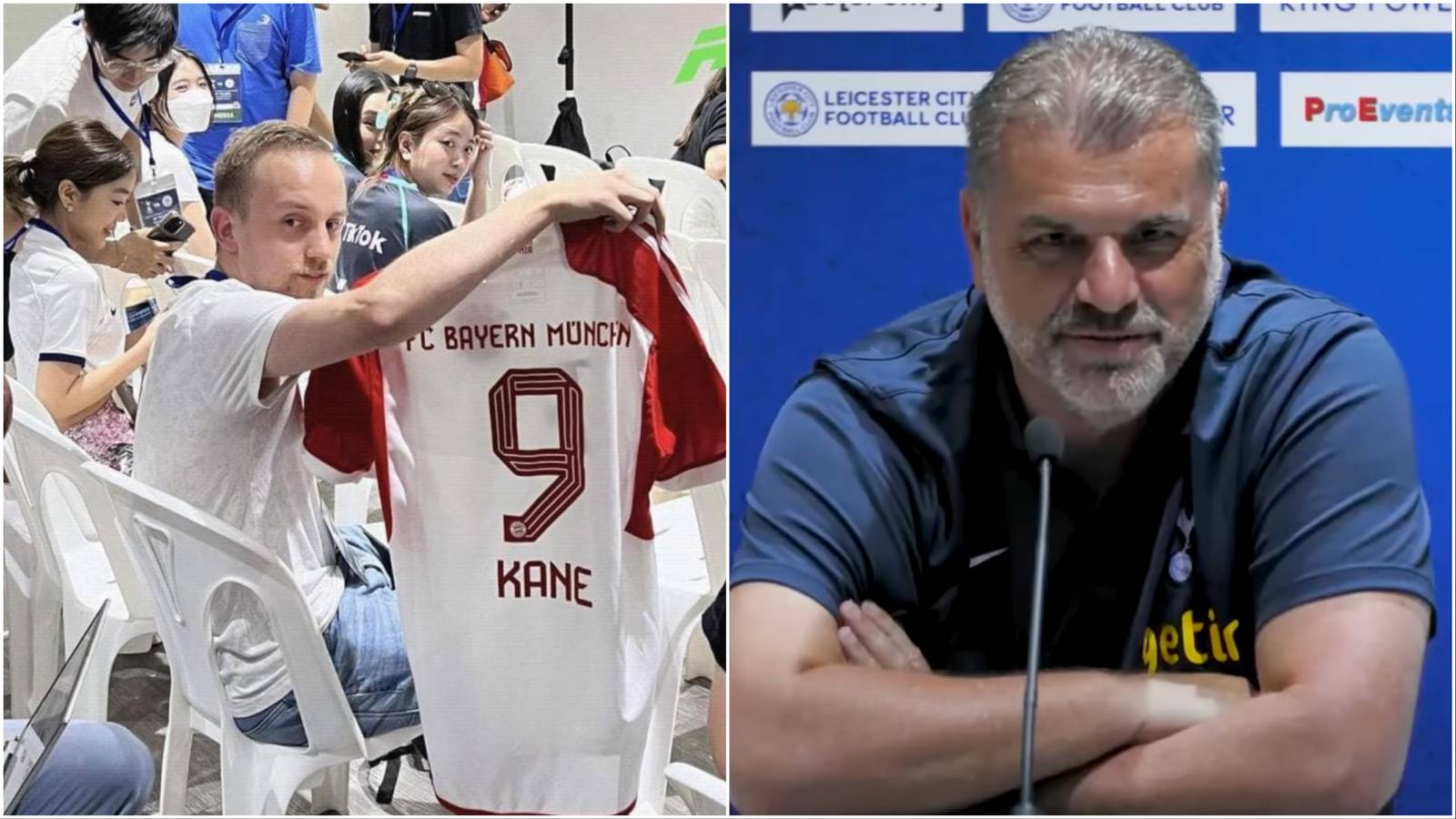 Ange Postecoglou's reaction when reporter showed him ‘Kane 9’ Bayern shirt