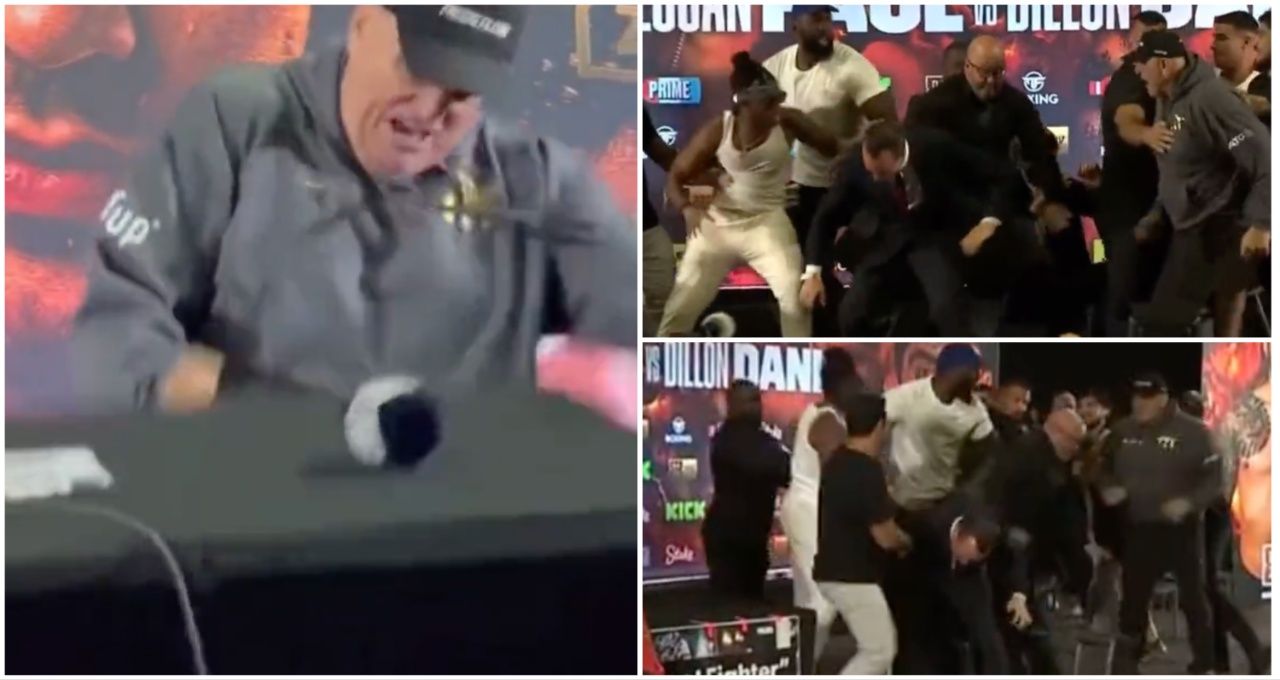 John Fury flips tables in chaotic riot at son Tommy's press conference ...
