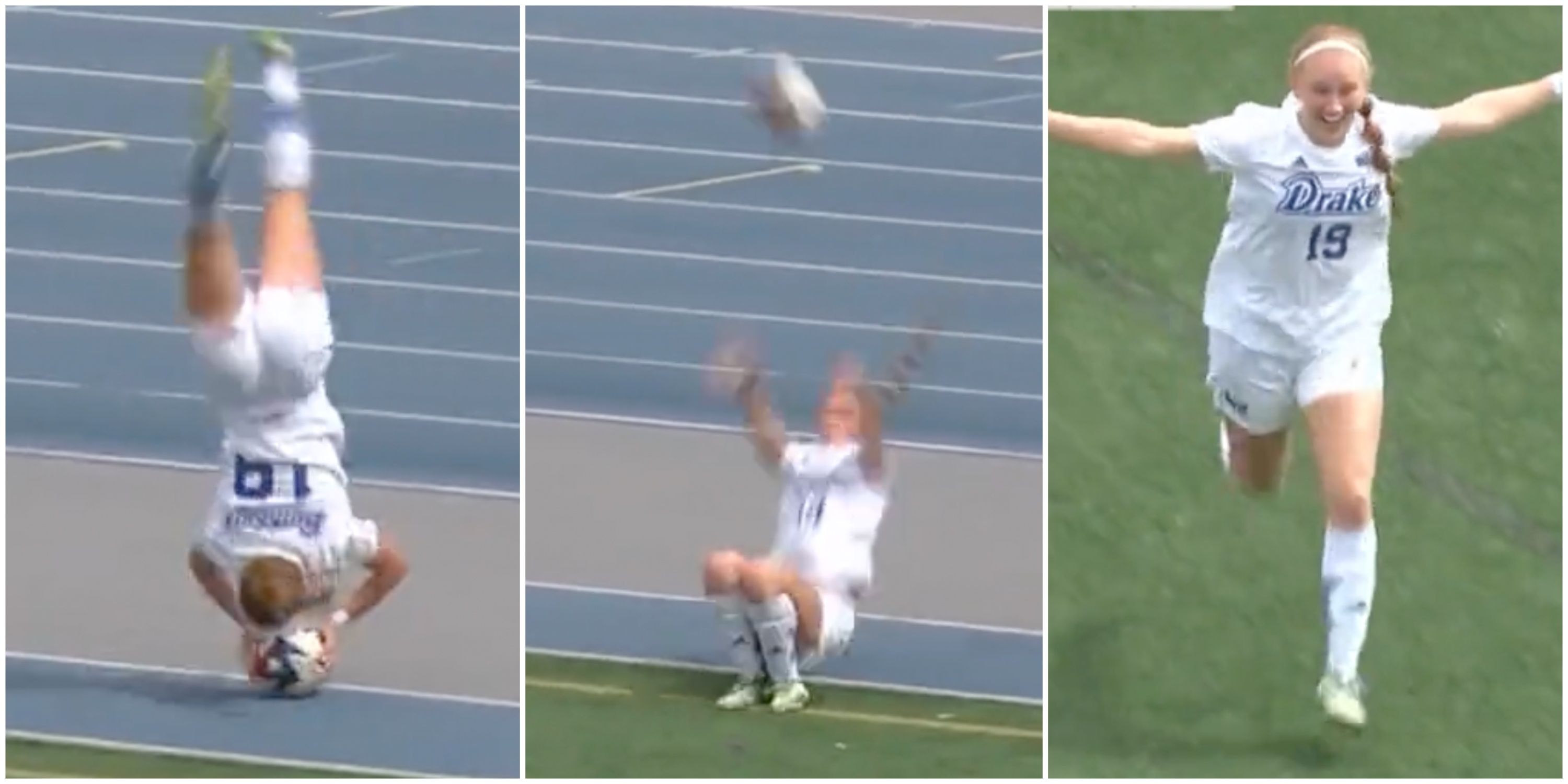 US college soccer player Zoey Mahoney scores bizarre goal from flip ...