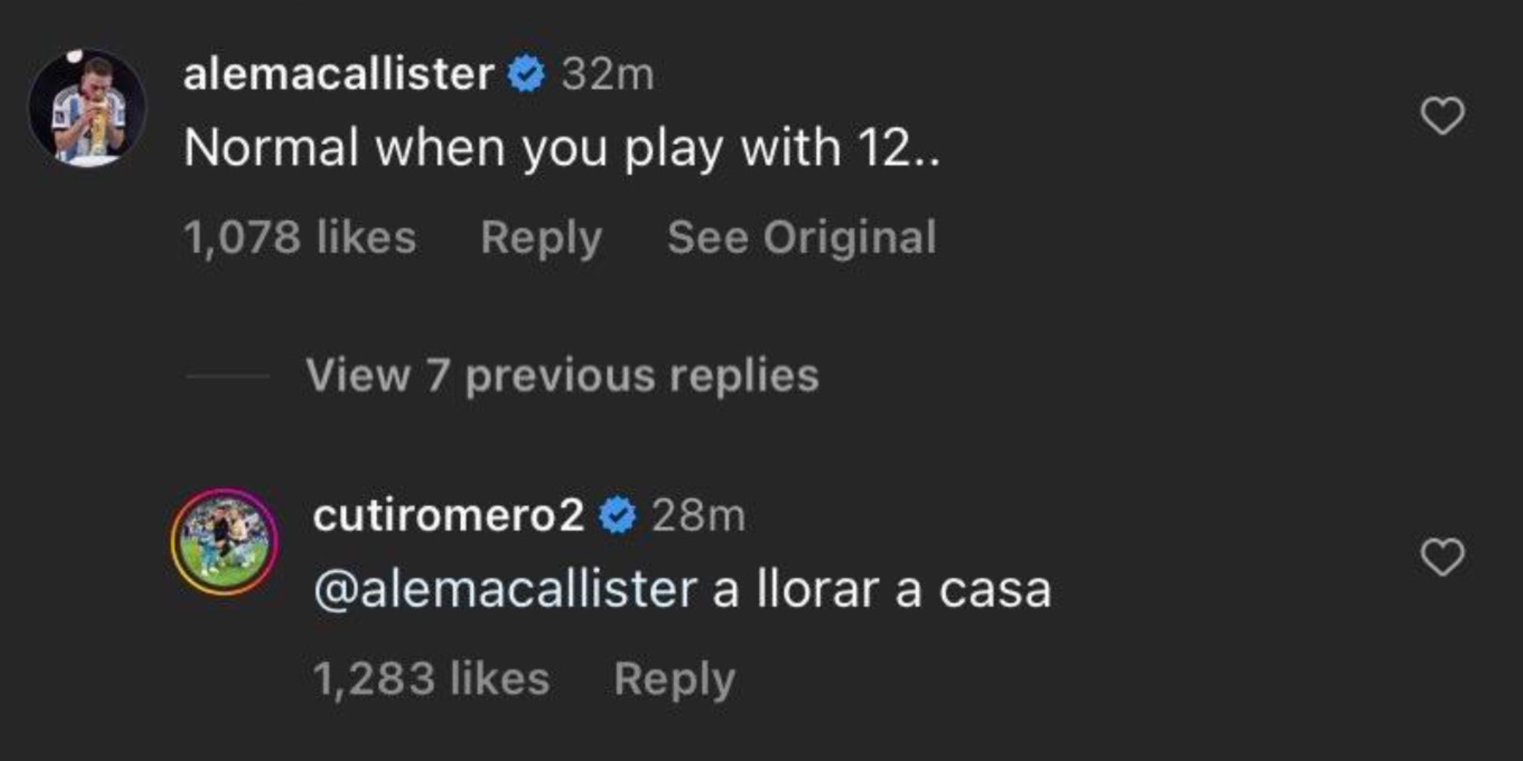 Alexis Mac Allister didn’t hold back on Cristian Romero’s post after ...